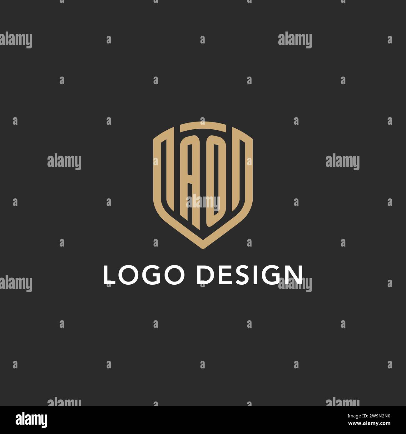 Luxury AO logo monogram shield shape monoline style with gold color and dark background vector ...
