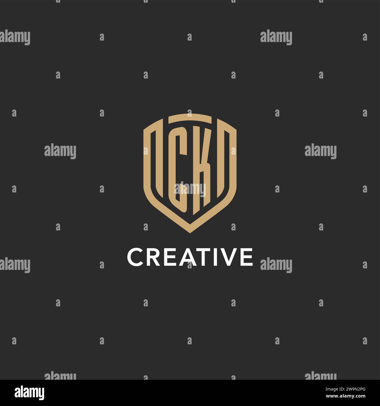 Luxury CK logo monogram shield shape monoline style with gold color and ...