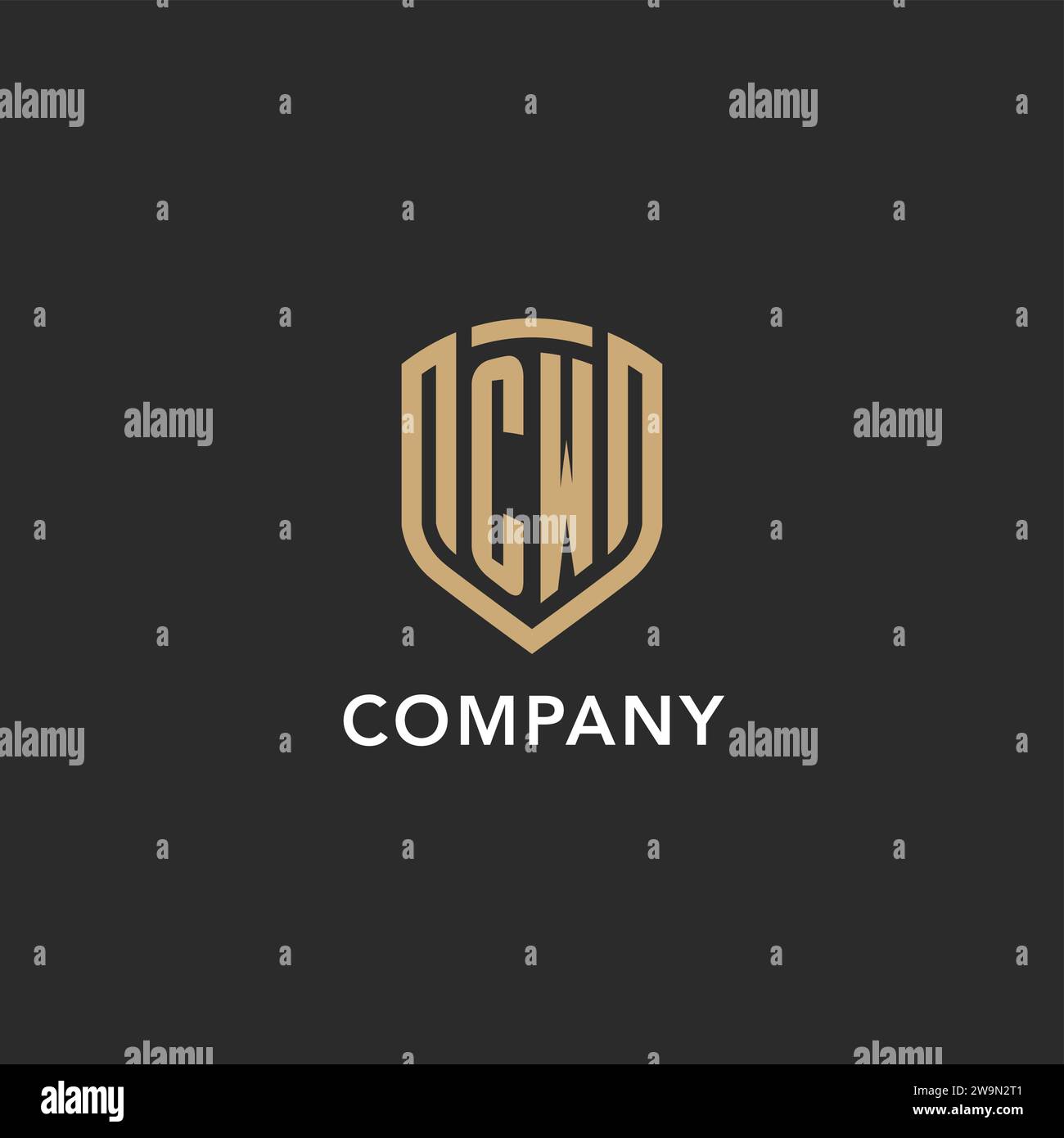 Luxury CW logo monogram shield shape monoline style with gold color and ...