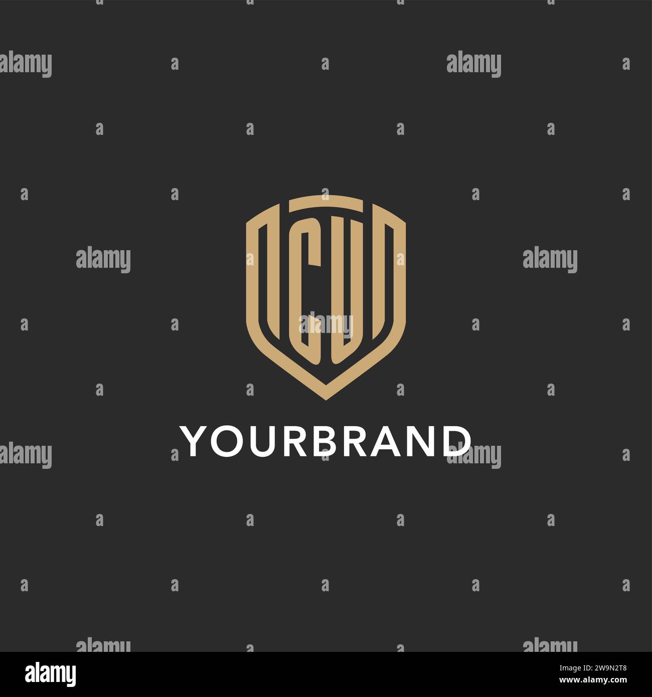 Luxury CU logo monogram shield shape monoline style with gold color and ...