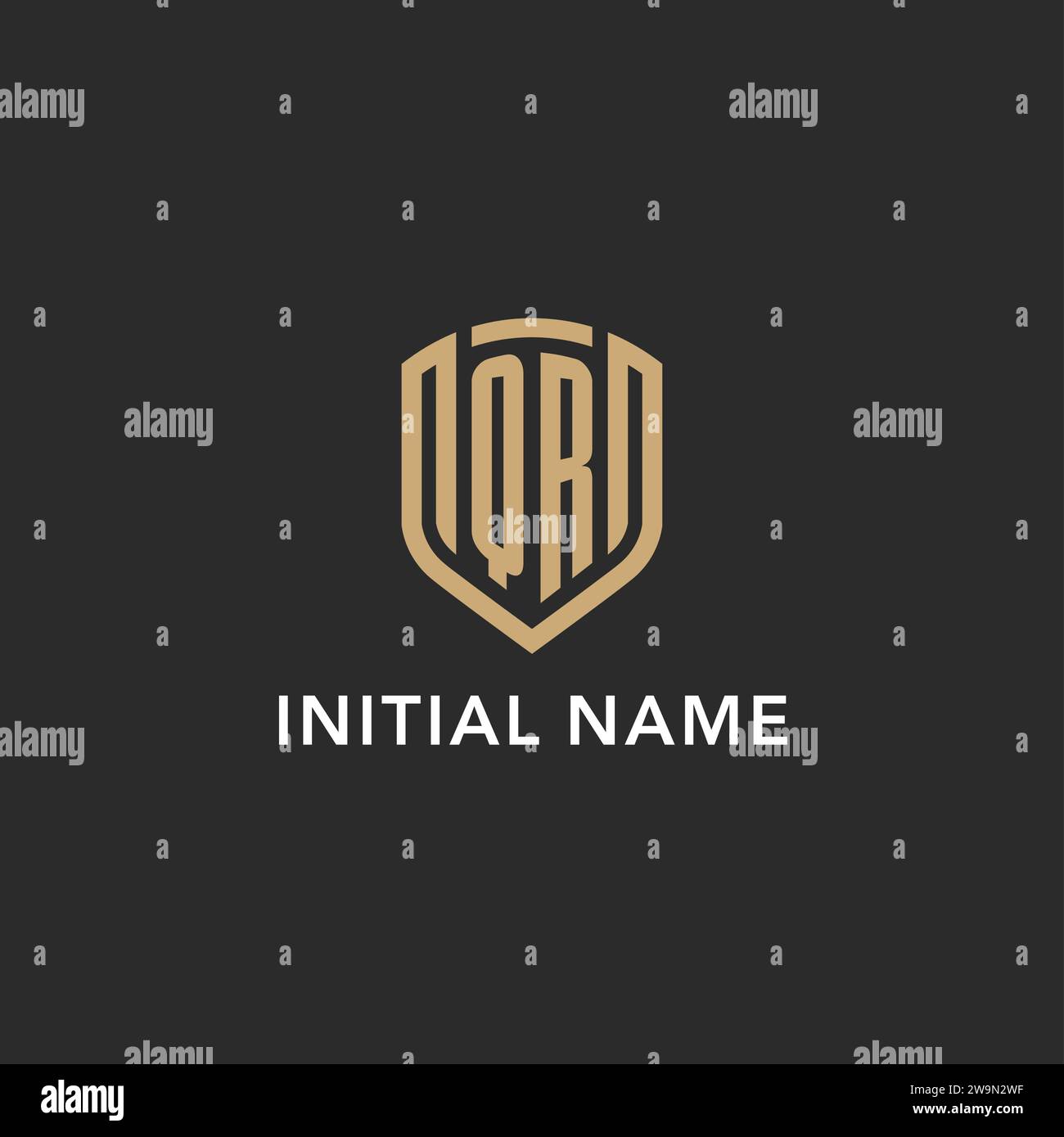 Luxury QR logo monogram shield shape monoline style with gold color and ...