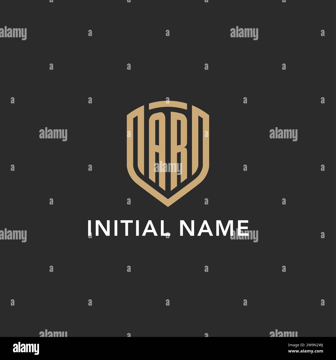 Luxury AR logo monogram shield shape monoline style with gold color and dark background vector ...