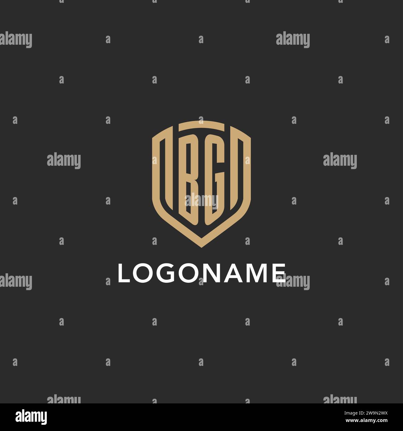 Luxury BG logo monogram shield shape monoline style with gold color and ...