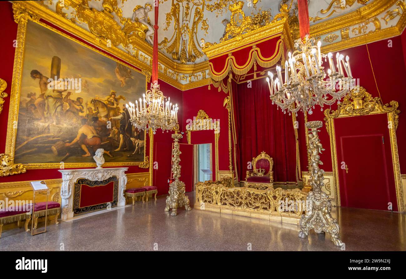 GENOA, ITALY, APRIL 28, 2023 - The Throne room of the Royal Palace of ...