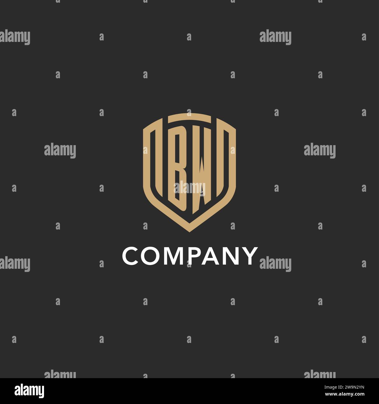 Luxury BW logo monogram shield shape monoline style with gold color and ...