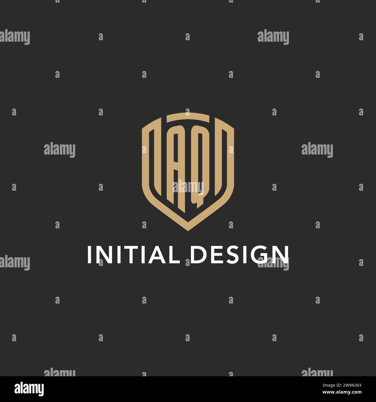 Luxury AQ logo monogram shield shape monoline style with gold color and ...