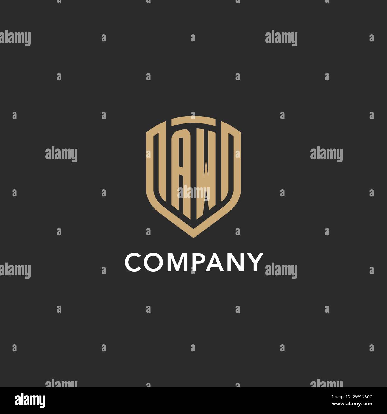 Luxury AW logo monogram shield shape monoline style with gold color and ...