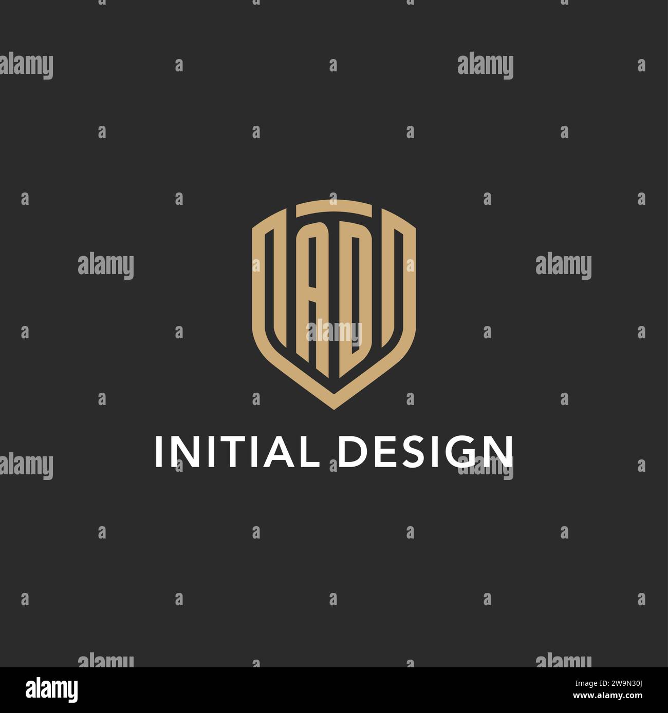 Luxury AD logo monogram shield shape monoline style with gold color and dark background vector ...