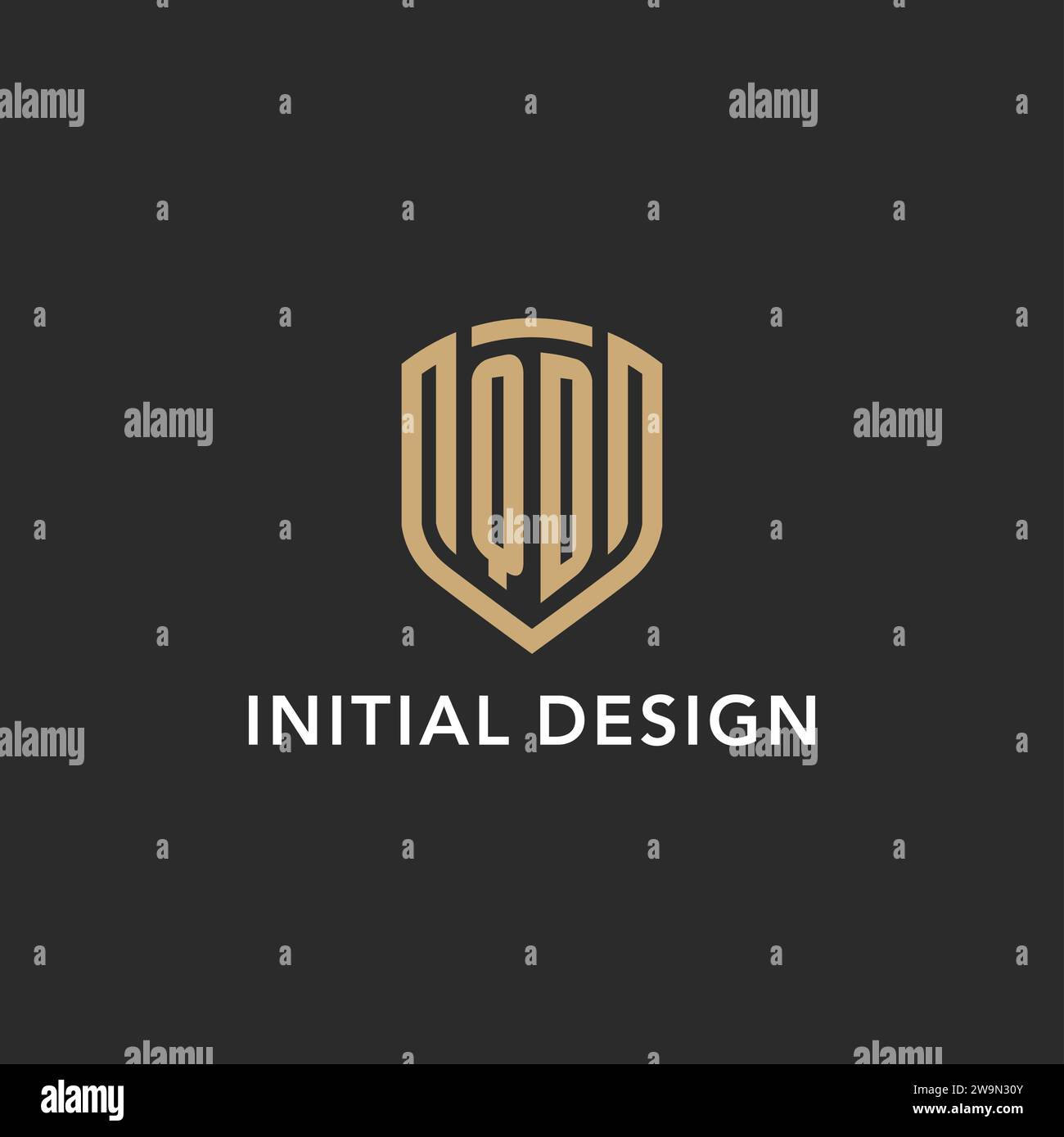 Luxury QD logo monogram shield shape monoline style with gold color and dark background vector ...