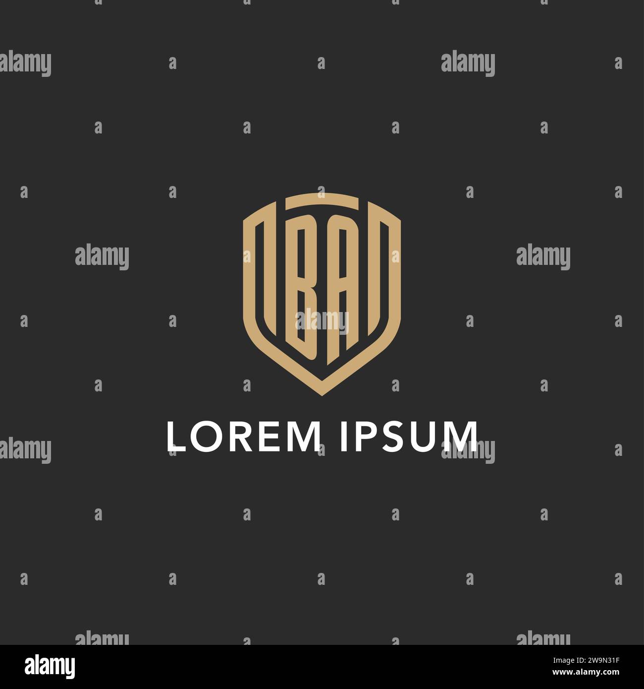 Luxury BA logo monogram shield shape monoline style with gold color and ...
