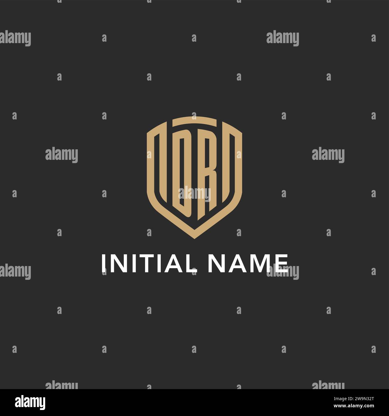 Luxury DR logo monogram shield shape monoline style with gold color and ...