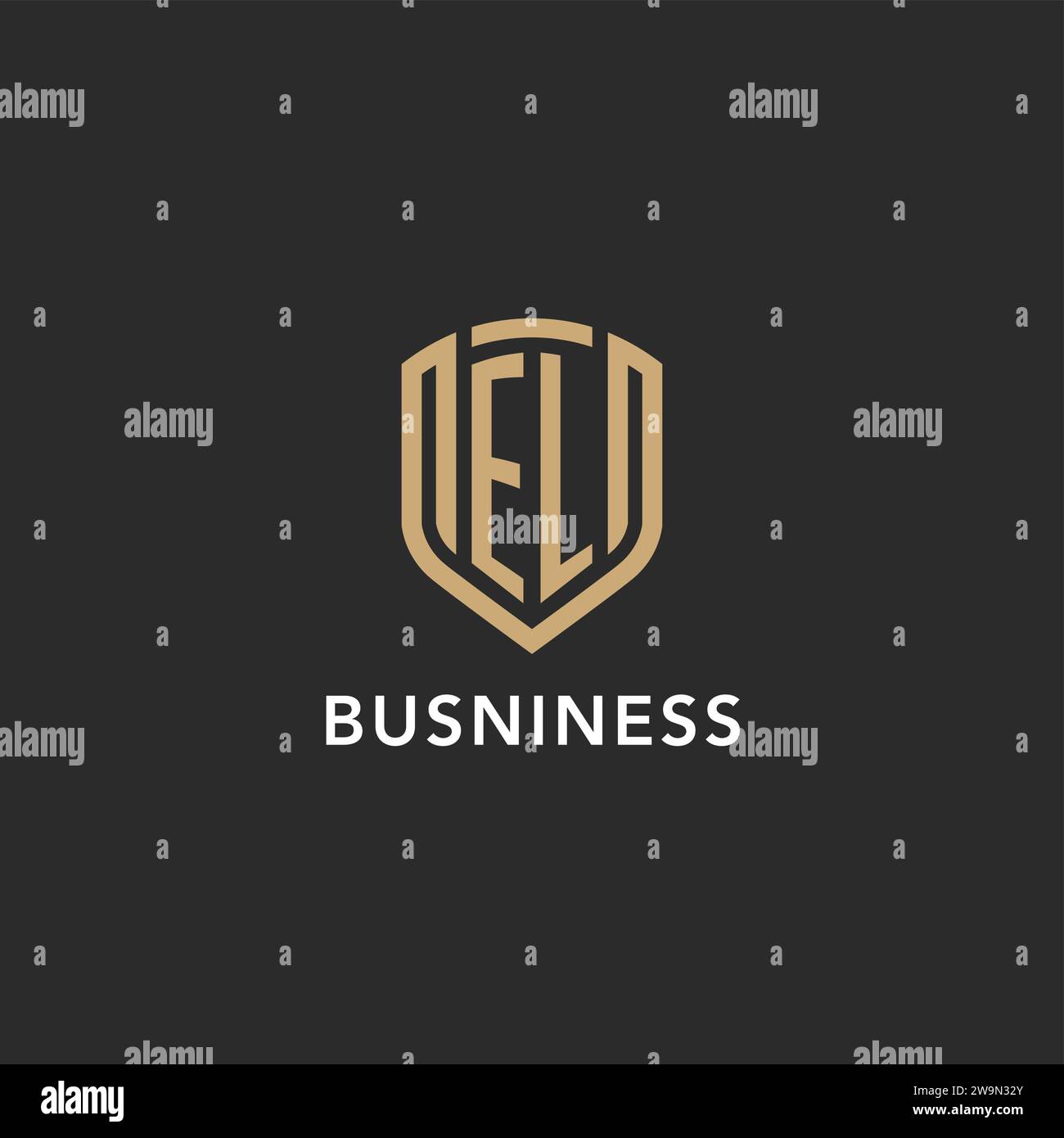 Luxury EL logo monogram shield shape monoline style with gold color and dark background vector ...