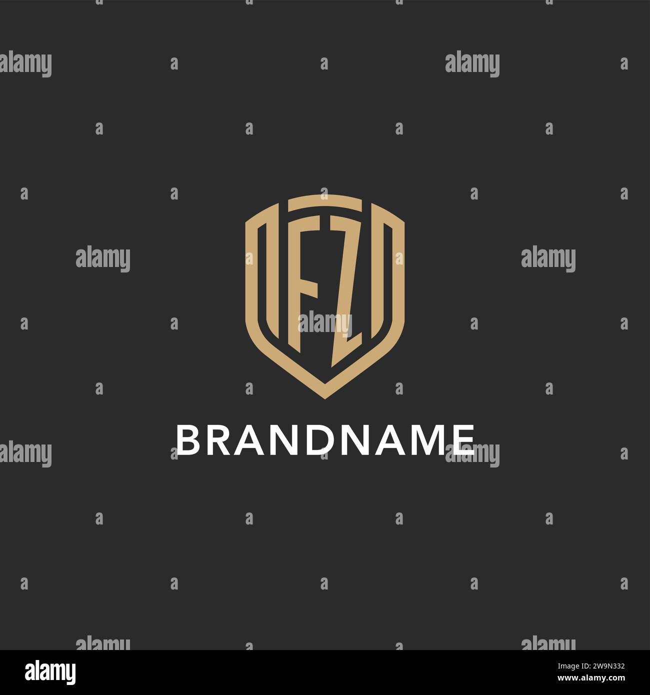 Luxury FZ logo monogram shield shape monoline style with gold color and dark background vector ...