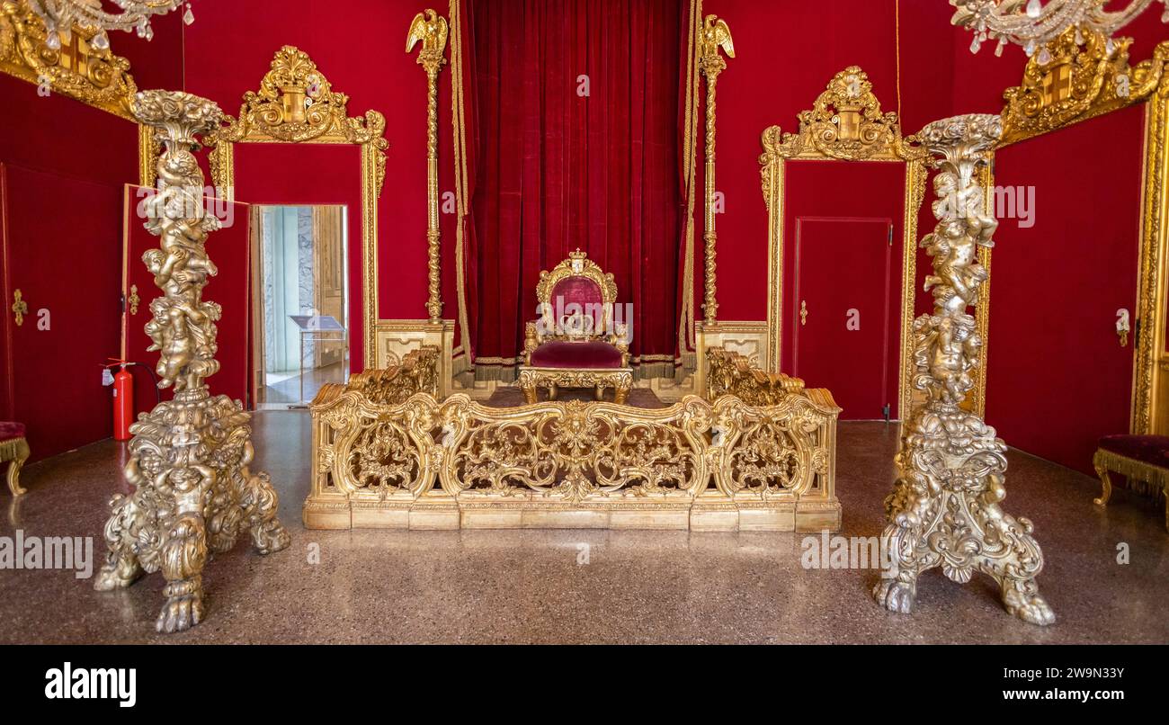 GENOA, ITALY, APRIL 28, 2023 - The Throne room of the Royal Palace of ...