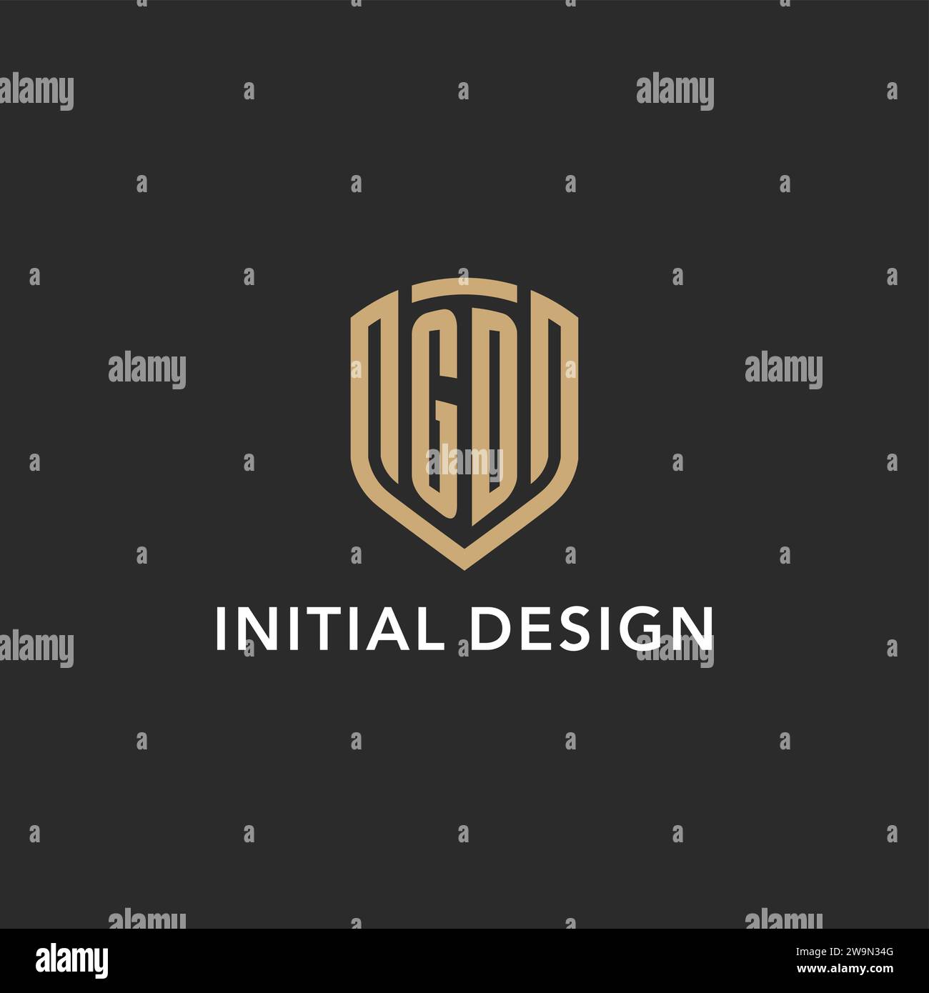 Luxury GD logo monogram shield shape monoline style with gold color and dark background vector ...