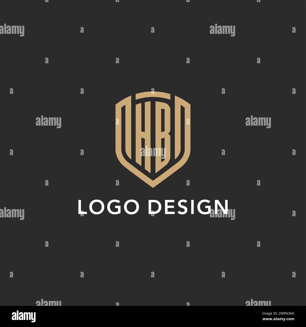 Luxury HB logo monogram shield shape monoline style with gold color and ...