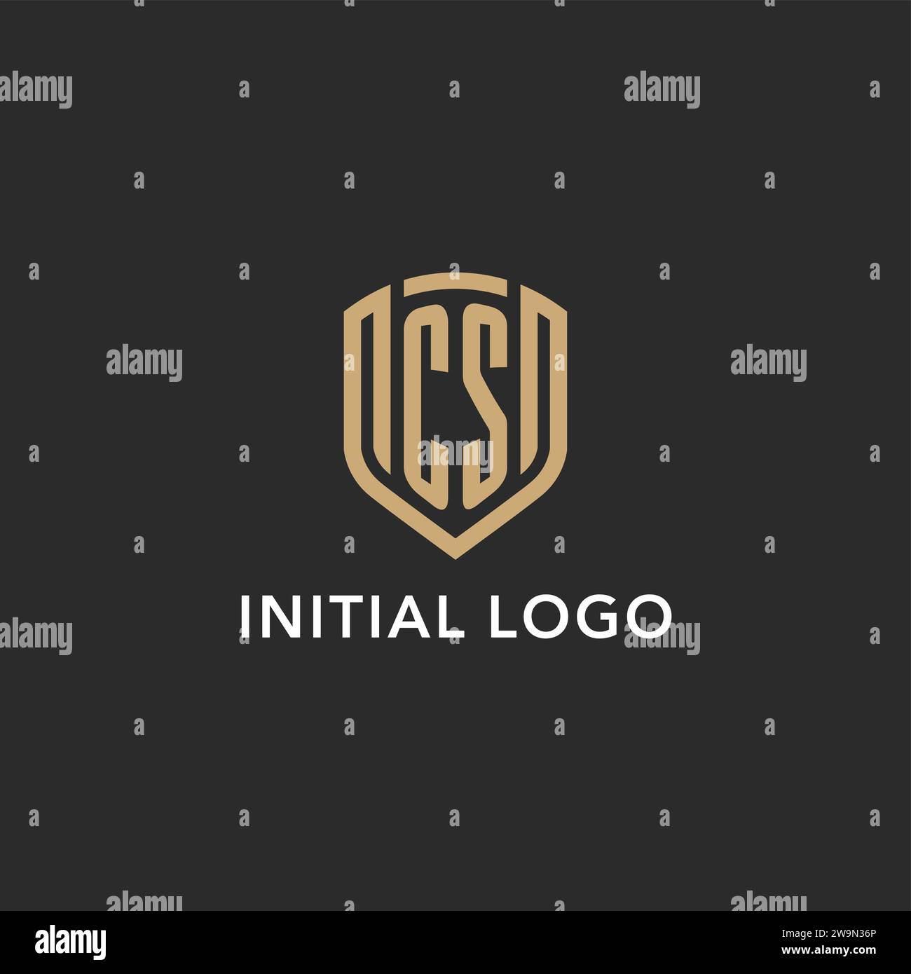 Luxury CS logo monogram shield shape monoline style with gold color and dark background vector ...