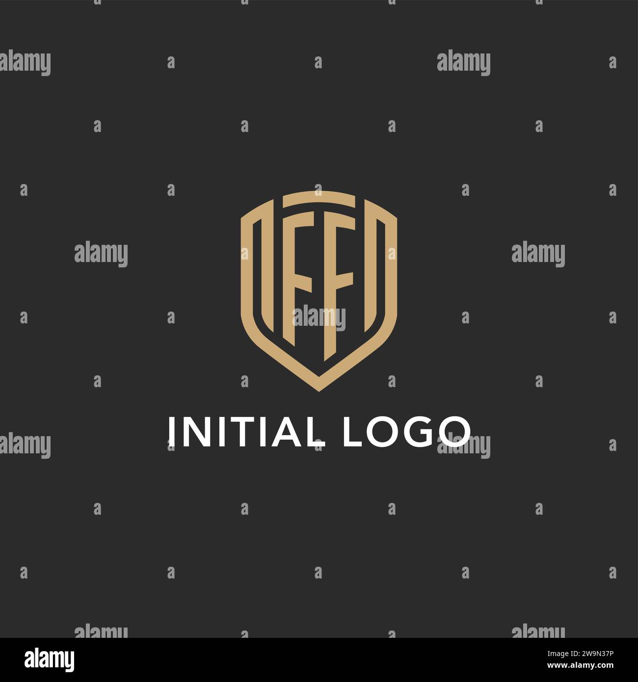 Luxury FF logo monogram shield shape monoline style with gold color and dark background vector ...
