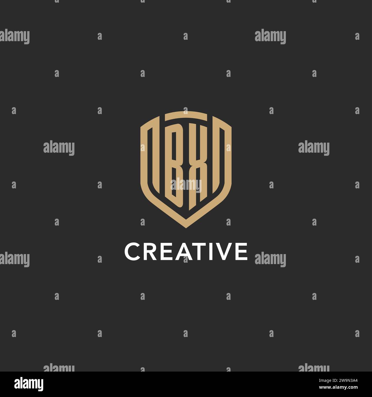 Luxury BX logo monogram shield shape monoline style with gold color and ...