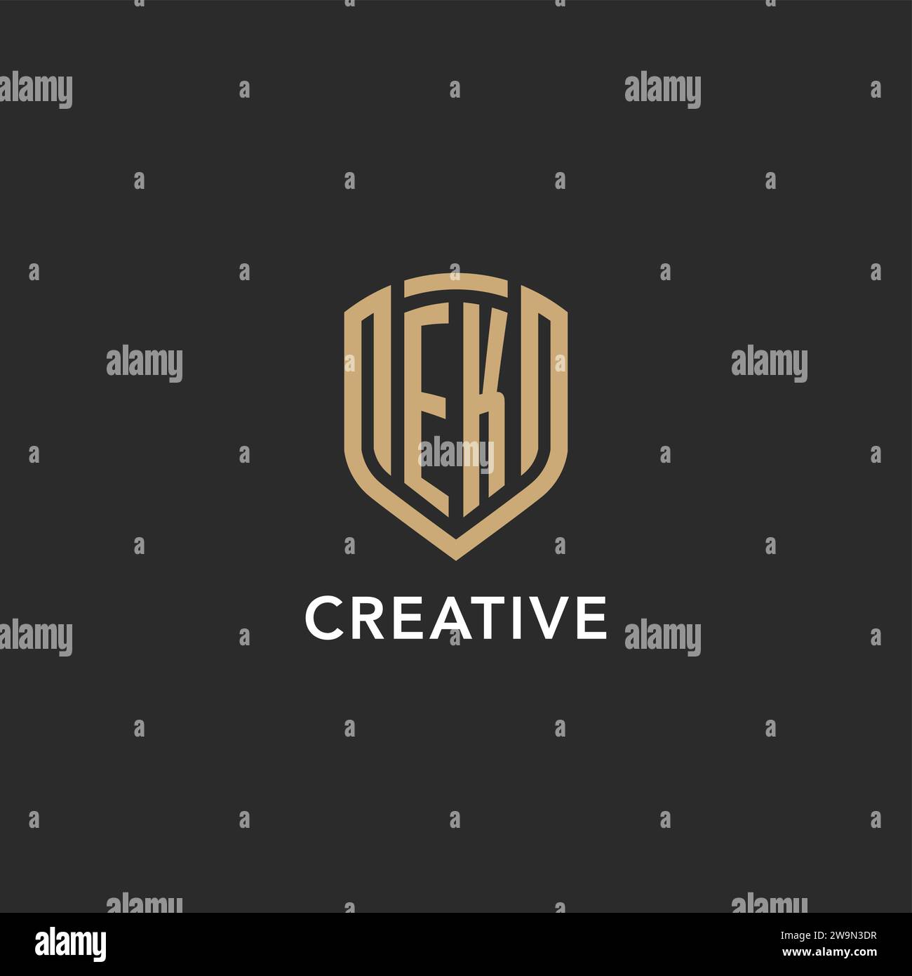 Luxury EK logo monogram shield shape monoline style with gold color and dark background vector ...