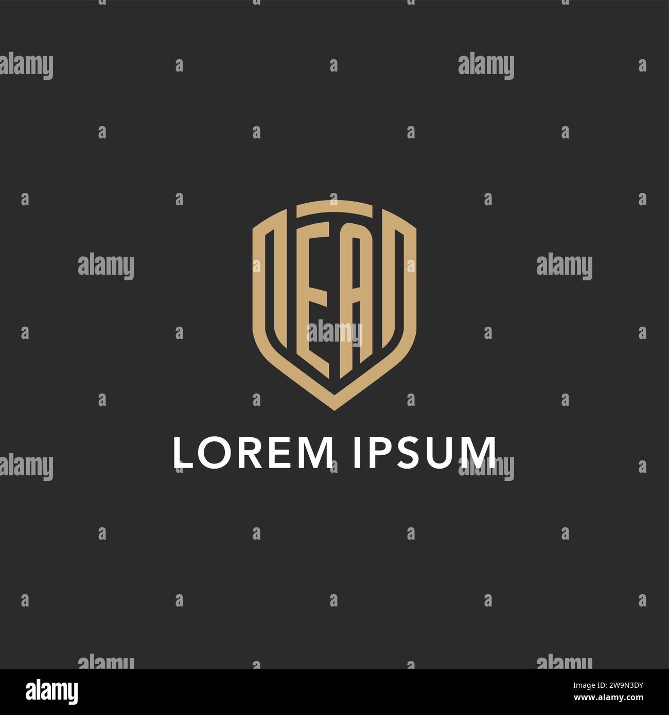 Luxury EA logo monogram shield shape monoline style with gold color and ...