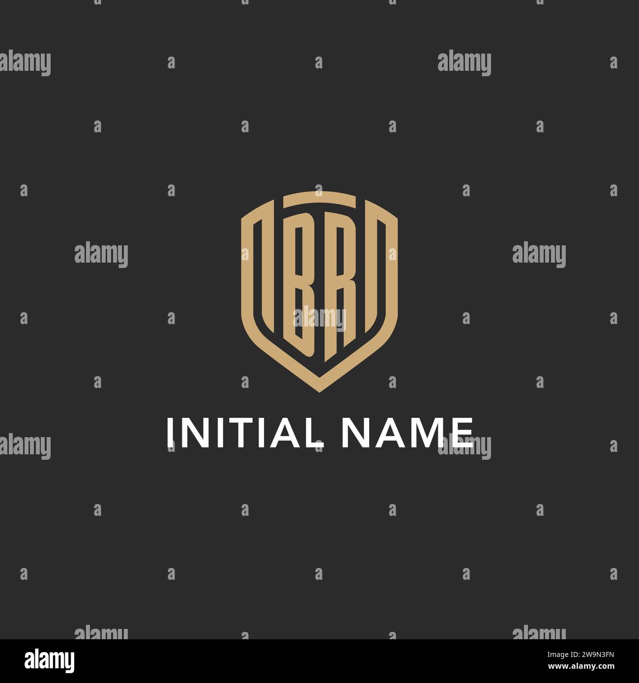 Luxury BR logo monogram shield shape monoline style with gold color and ...