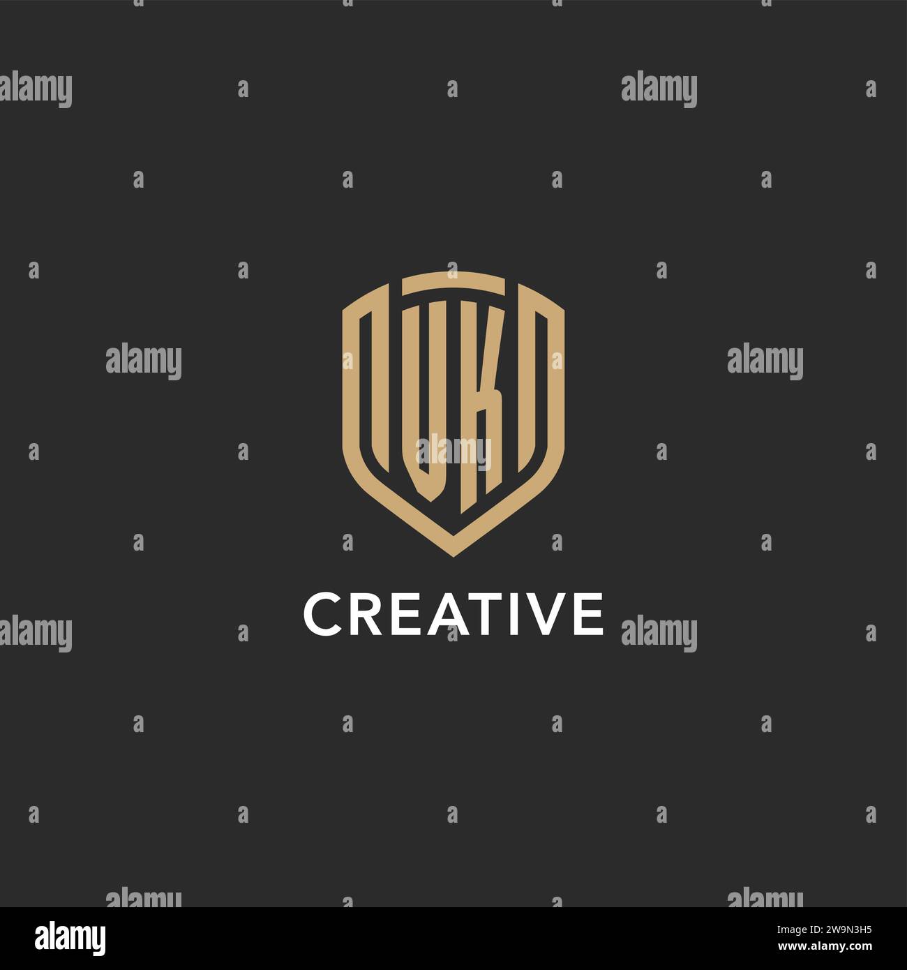 Luxury VK logo monogram shield shape monoline style with gold color and dark background vector ...