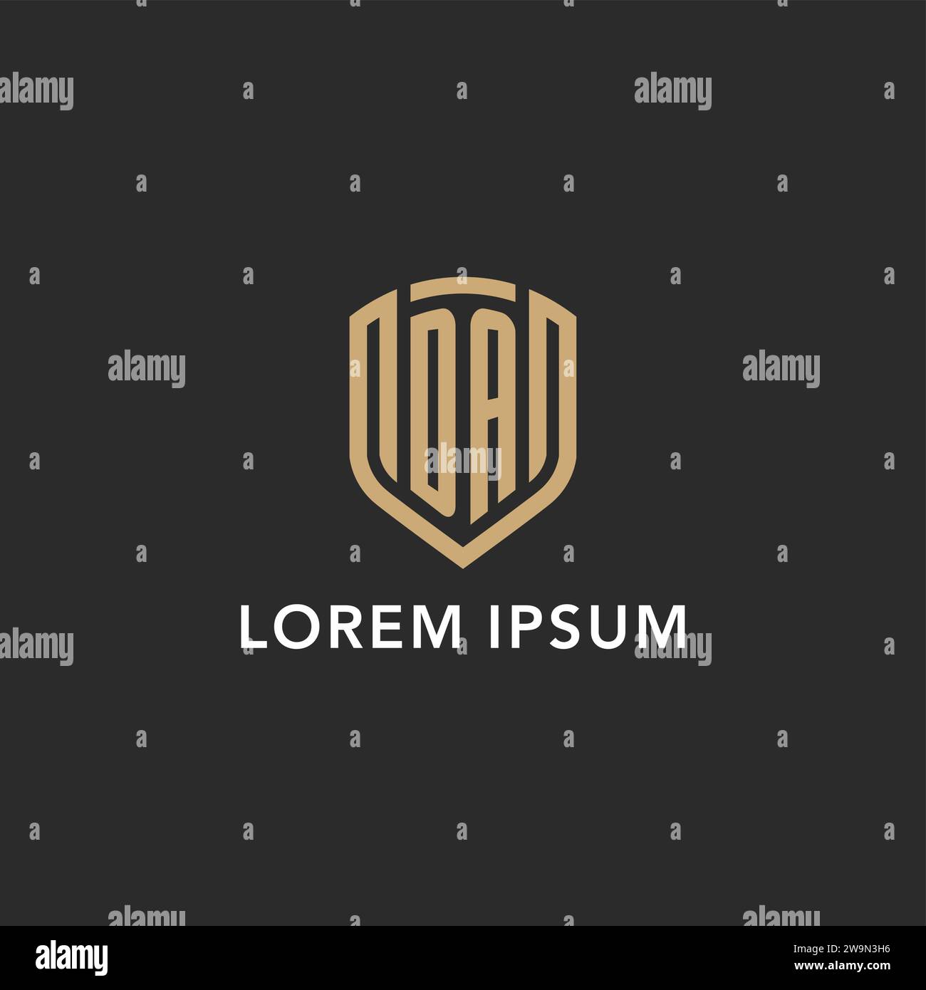 Luxury DA logo monogram shield shape monoline style with gold color and ...
