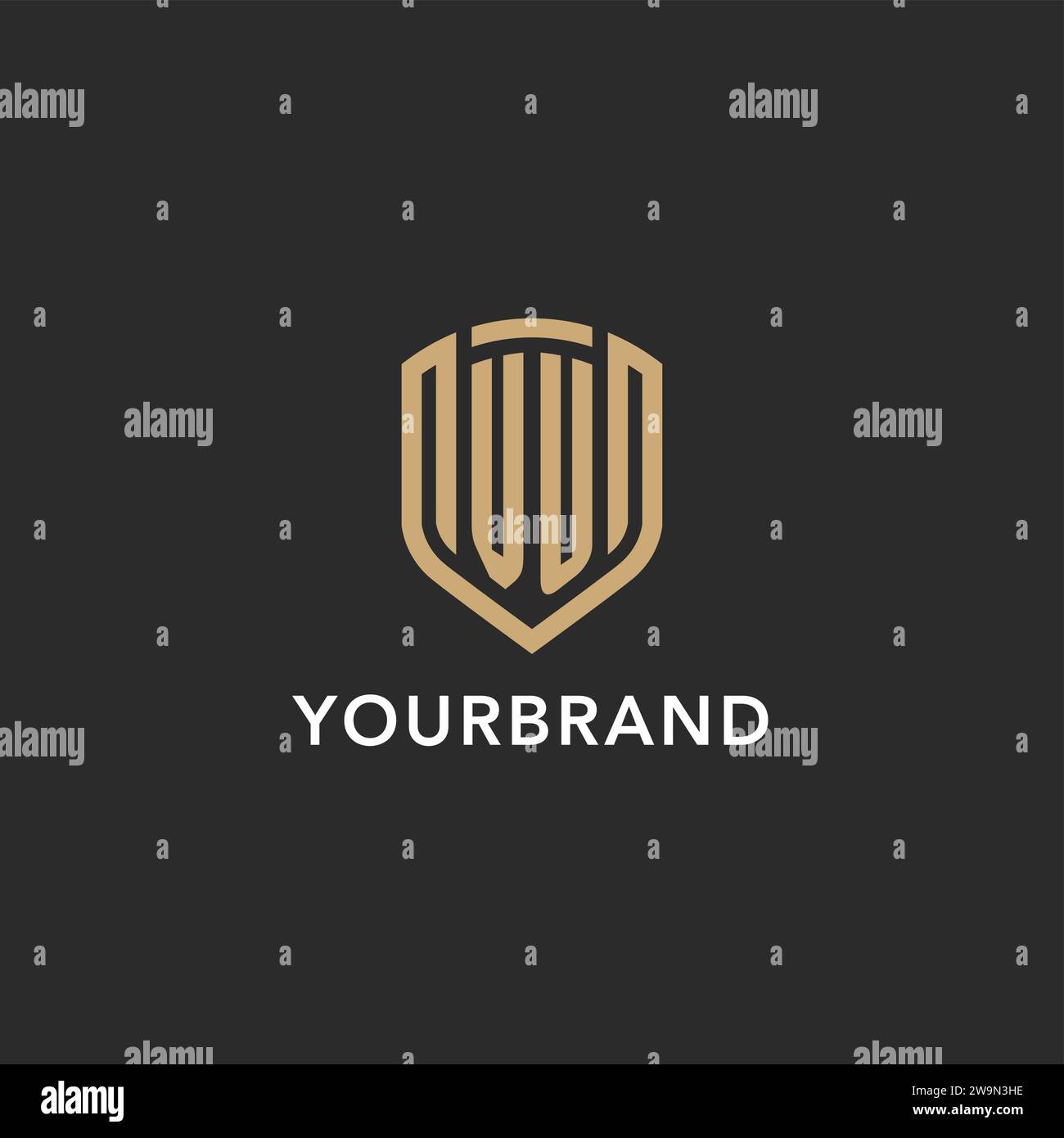 Luxury VU logo monogram shield shape monoline style with gold color and ...