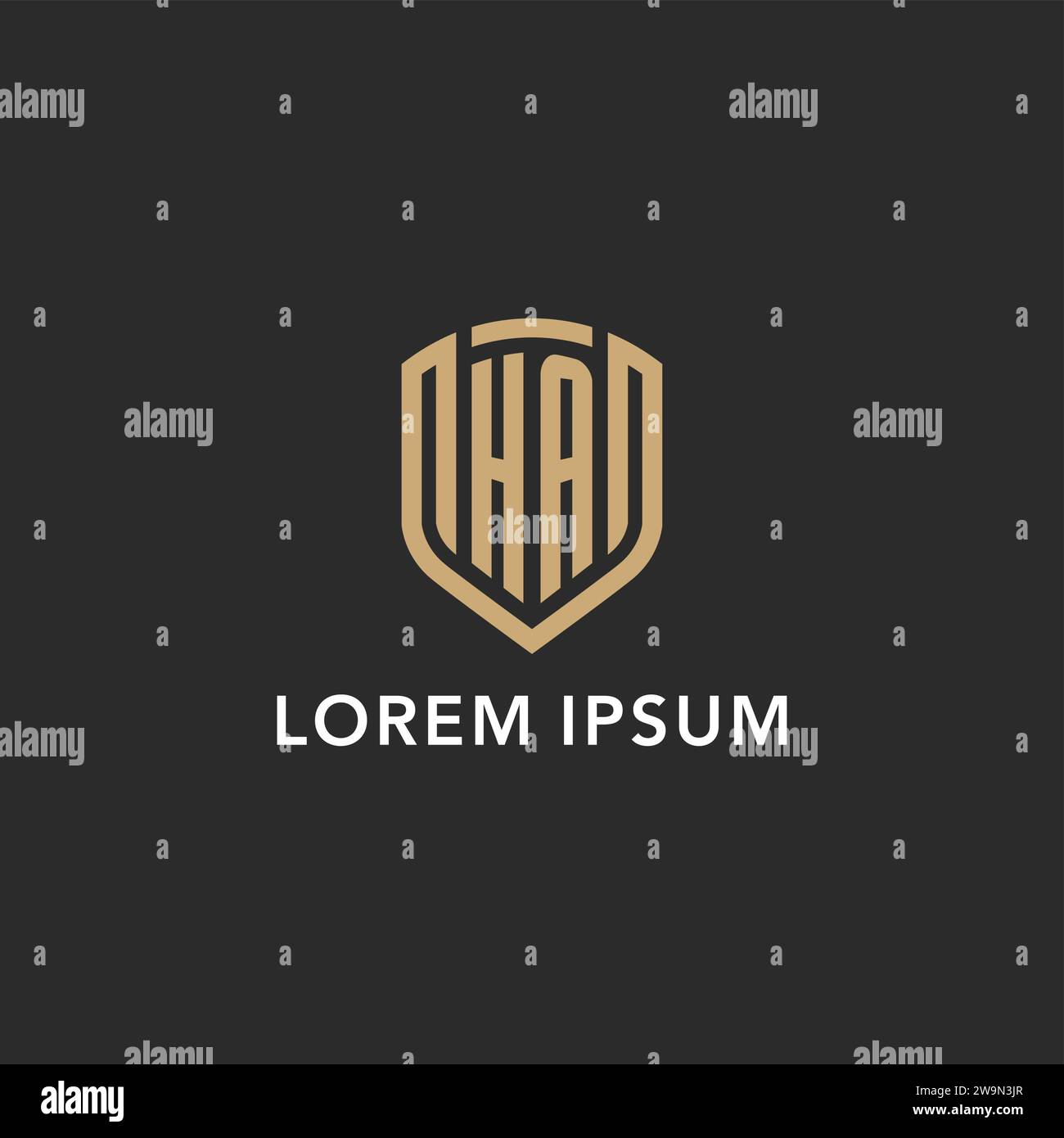 Luxury HA logo monogram shield shape monoline style with gold color and ...