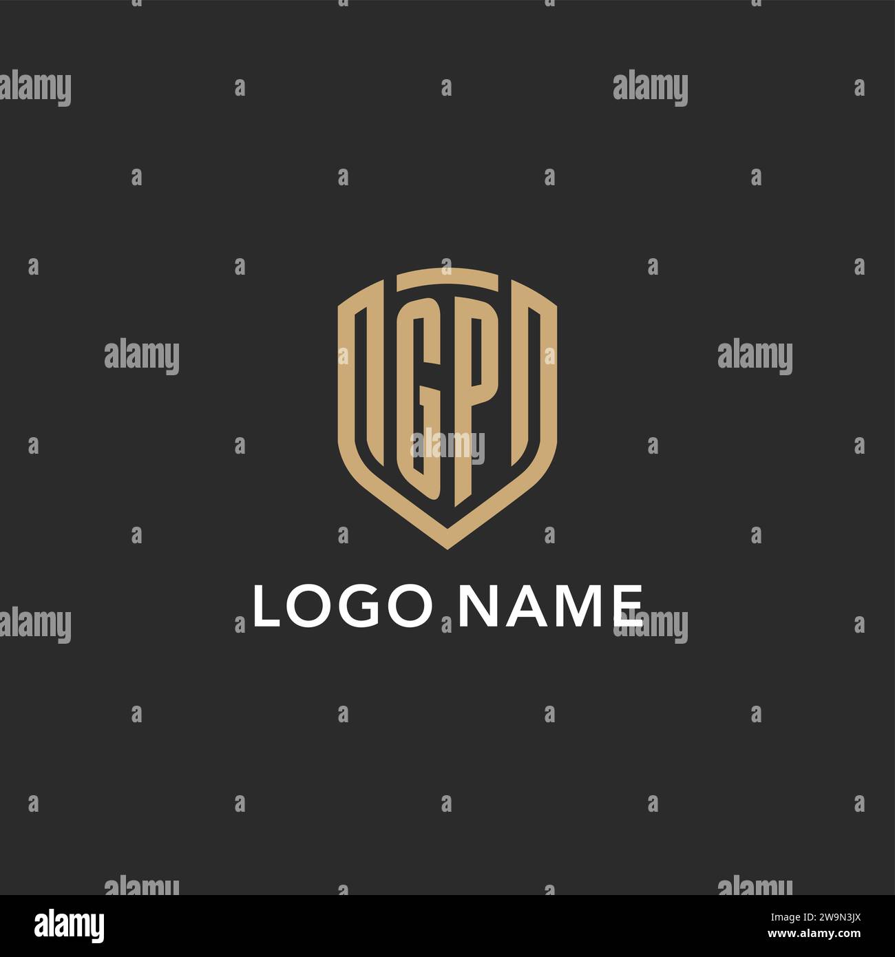 Luxury GP logo monogram shield shape monoline style with gold color and ...