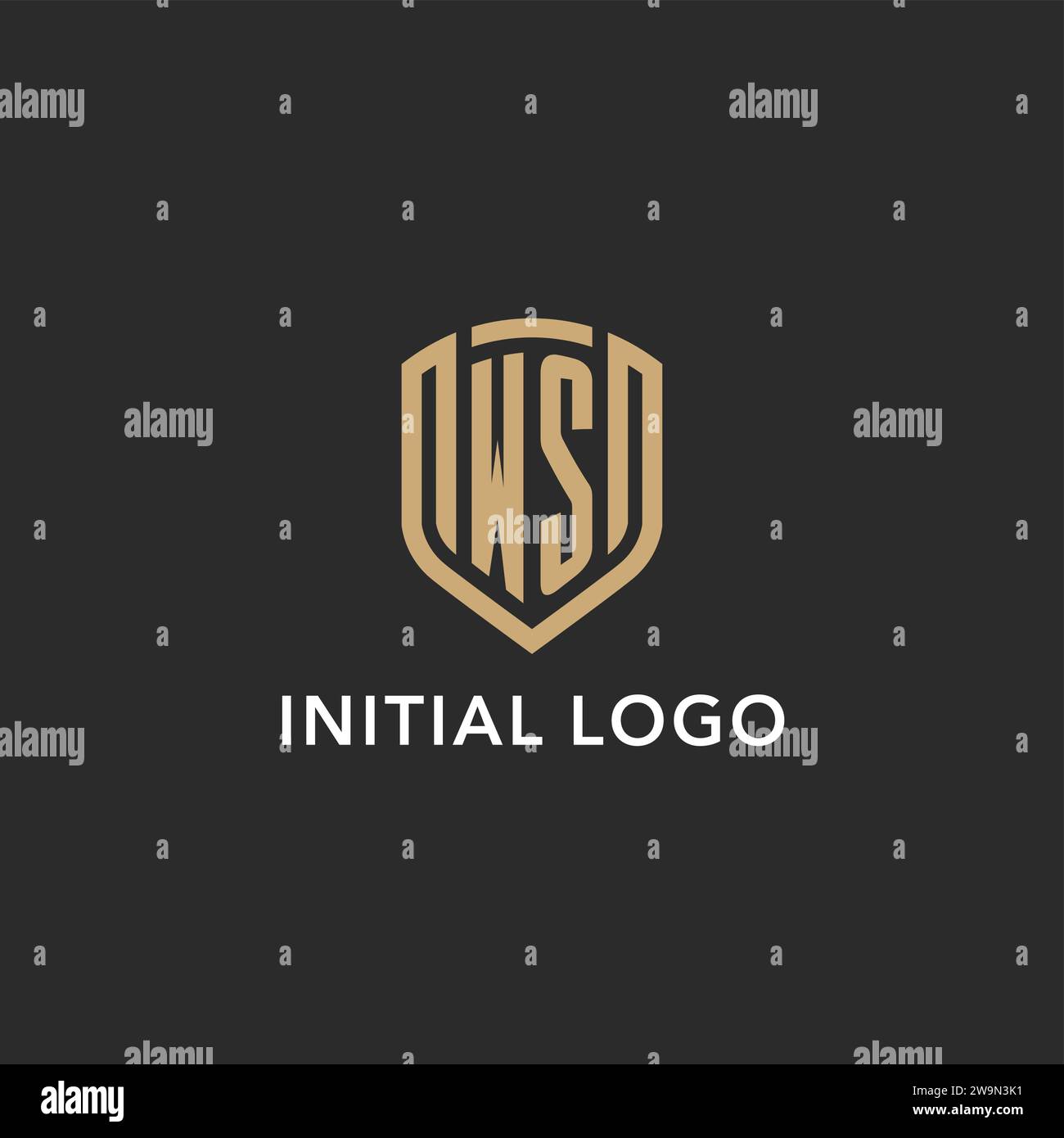 Luxury WS logo monogram shield shape monoline style with gold color and ...
