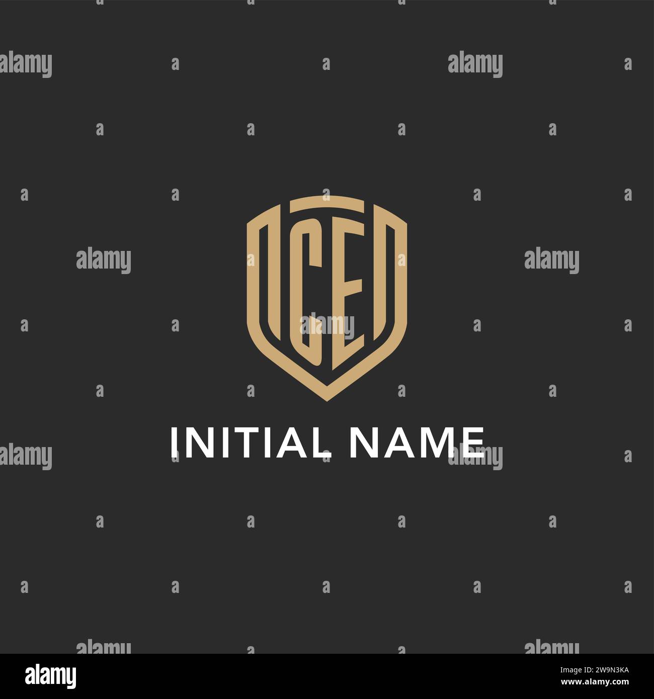 Luxury CE logo monogram shield shape monoline style with gold color and ...