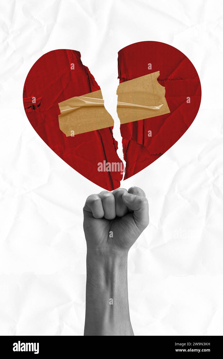 Poster. Contemporary art collage. Experience heartbreak or loss. Broken ...