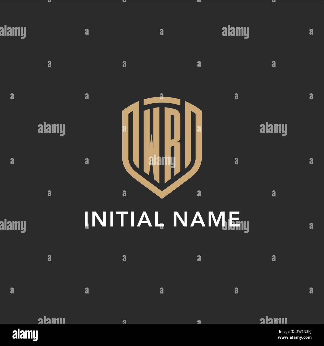 Luxury WR logo monogram shield shape monoline style with gold color and ...
