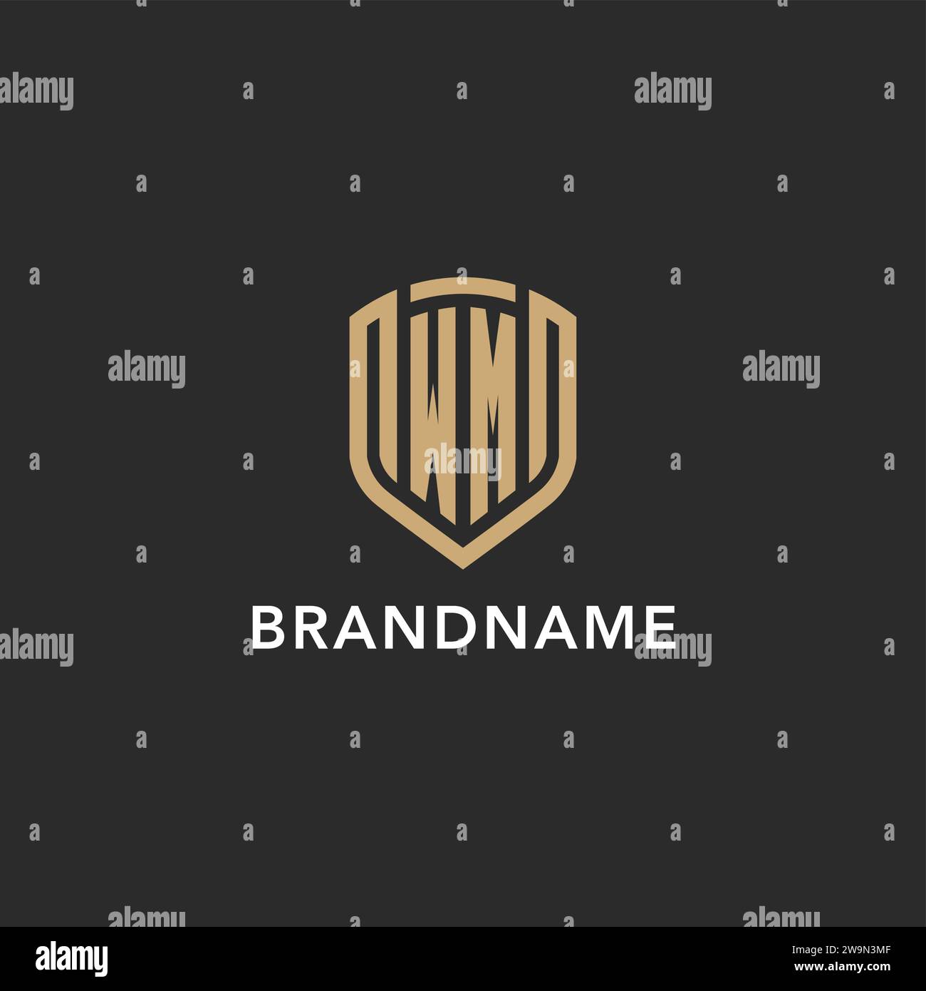 Luxury WM logo monogram shield shape monoline style with gold color and ...