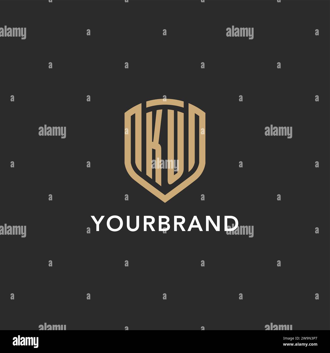 Luxury KU logo monogram shield shape monoline style with gold color and dark background vector ...
