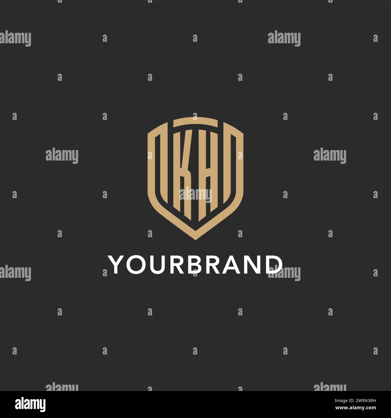 Luxury KH logo monogram shield shape monoline style with gold color and ...