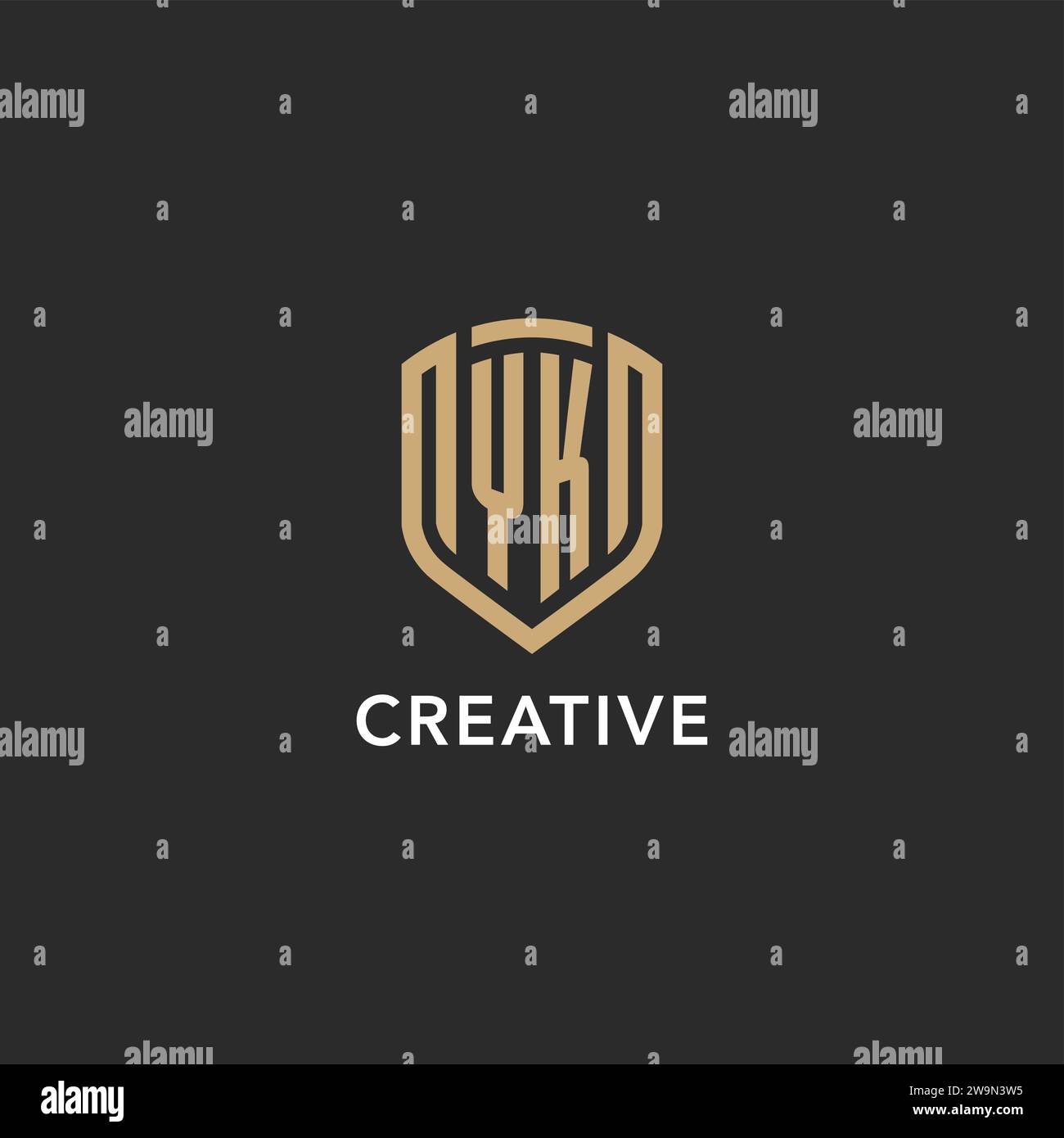 Luxury YK logo monogram shield shape monoline style with gold color and dark background vector ...