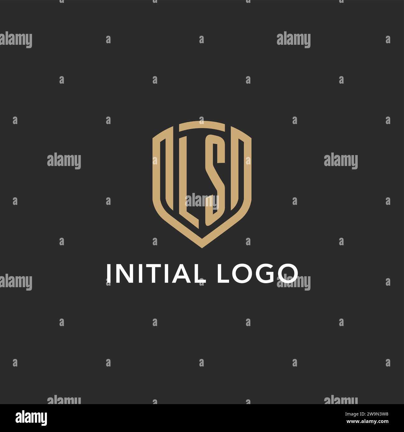 Luxury LS logo monogram shield shape monoline style with gold color and dark background vector ...