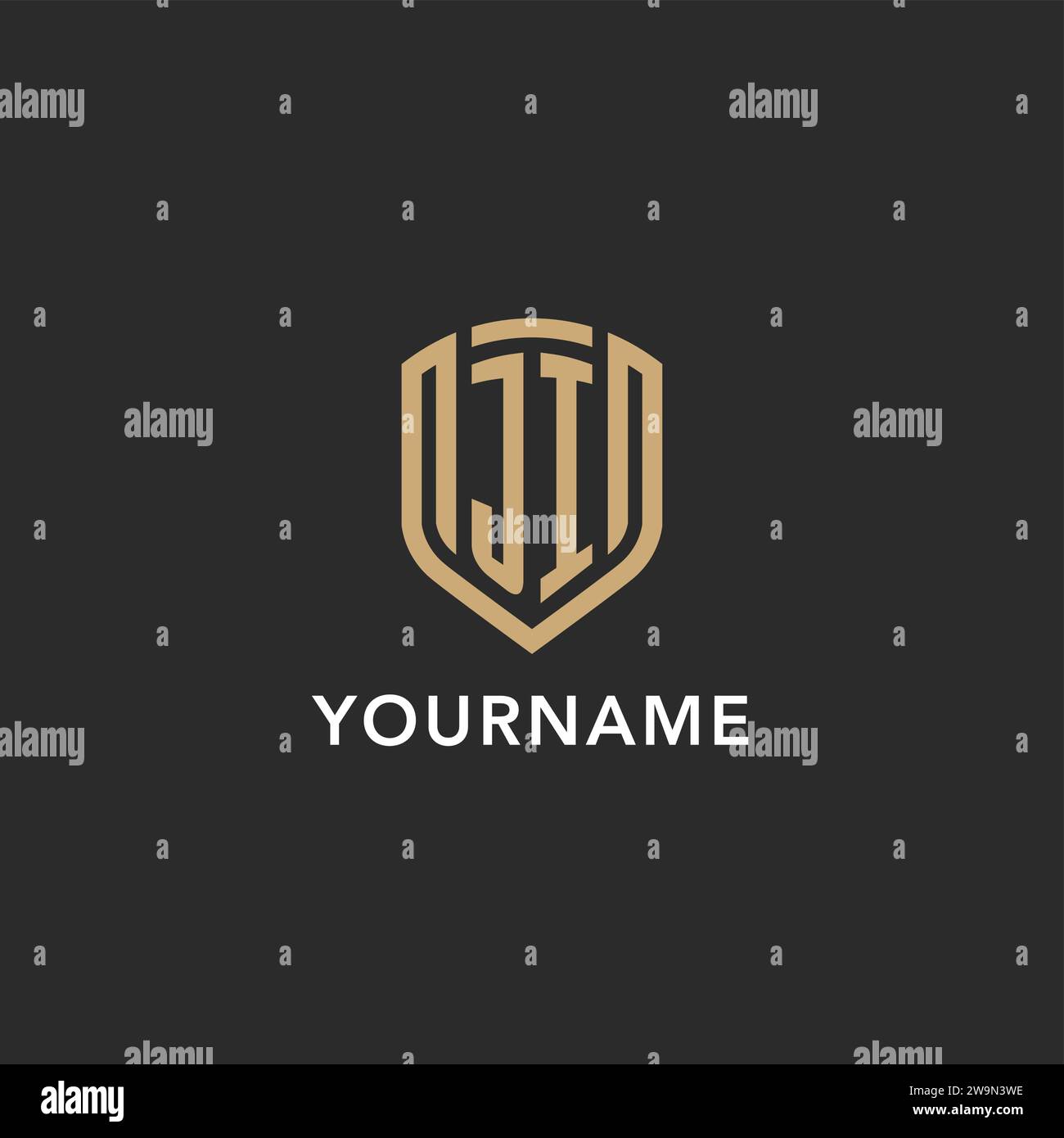 Luxury JI logo monogram shield shape monoline style with gold color and ...