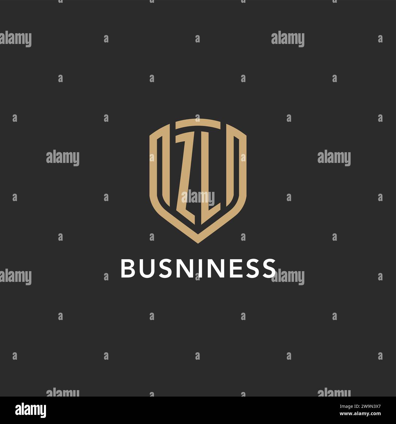 Luxury ZL logo monogram shield shape monoline style with gold color and dark background vector ...