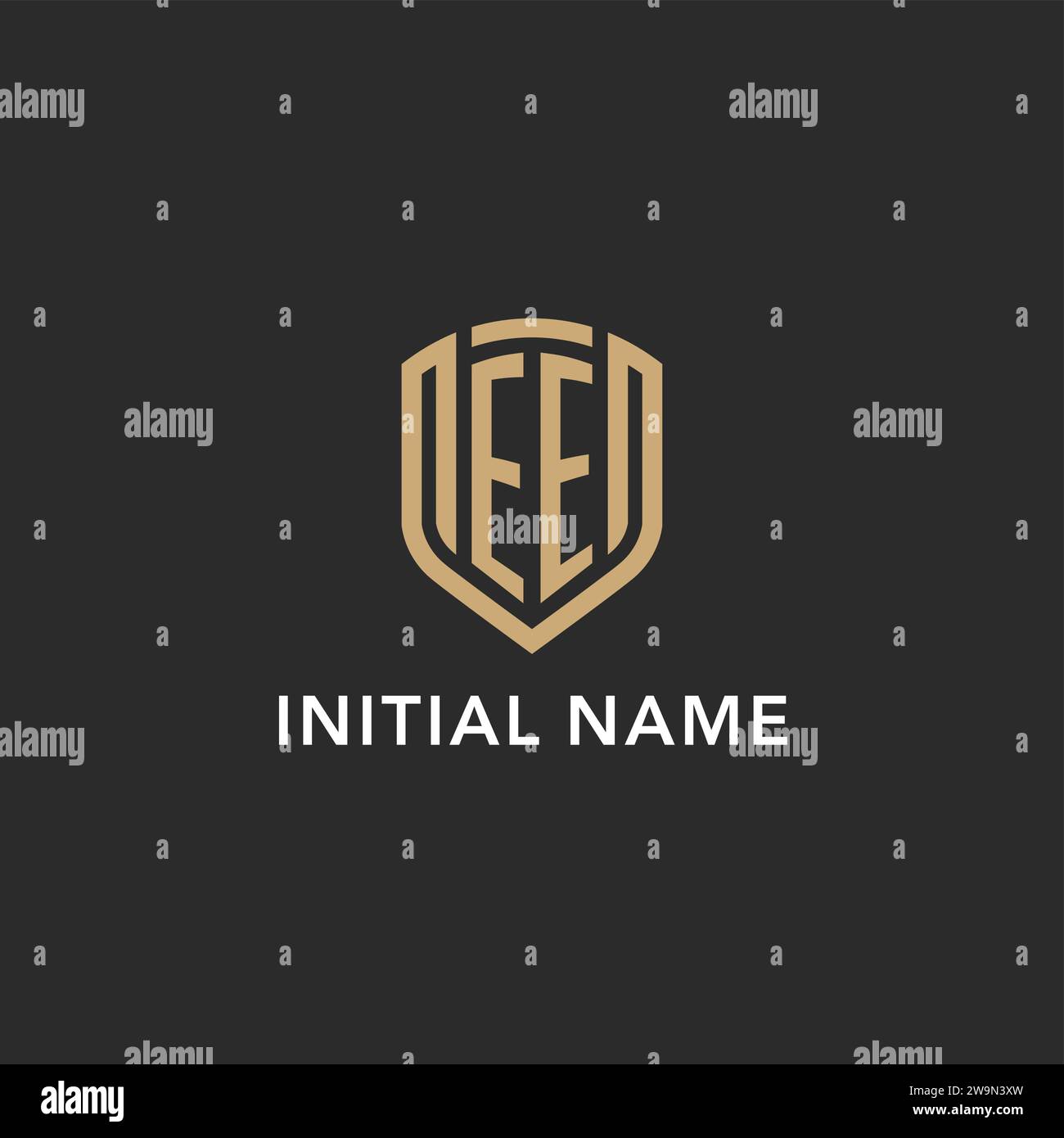 Luxury EE logo monogram shield shape monoline style with gold color and ...