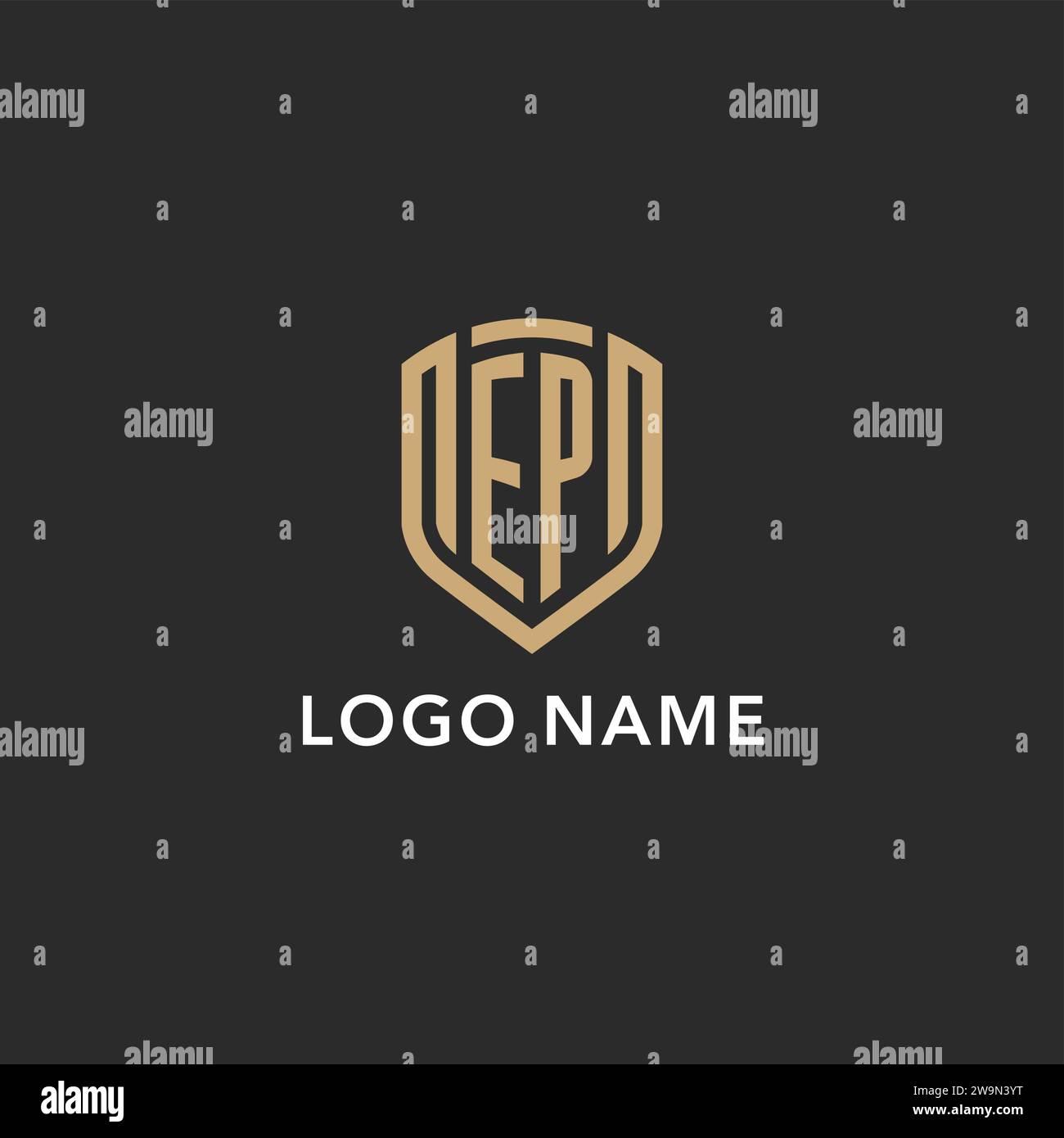Luxury EP logo monogram shield shape monoline style with gold color and ...