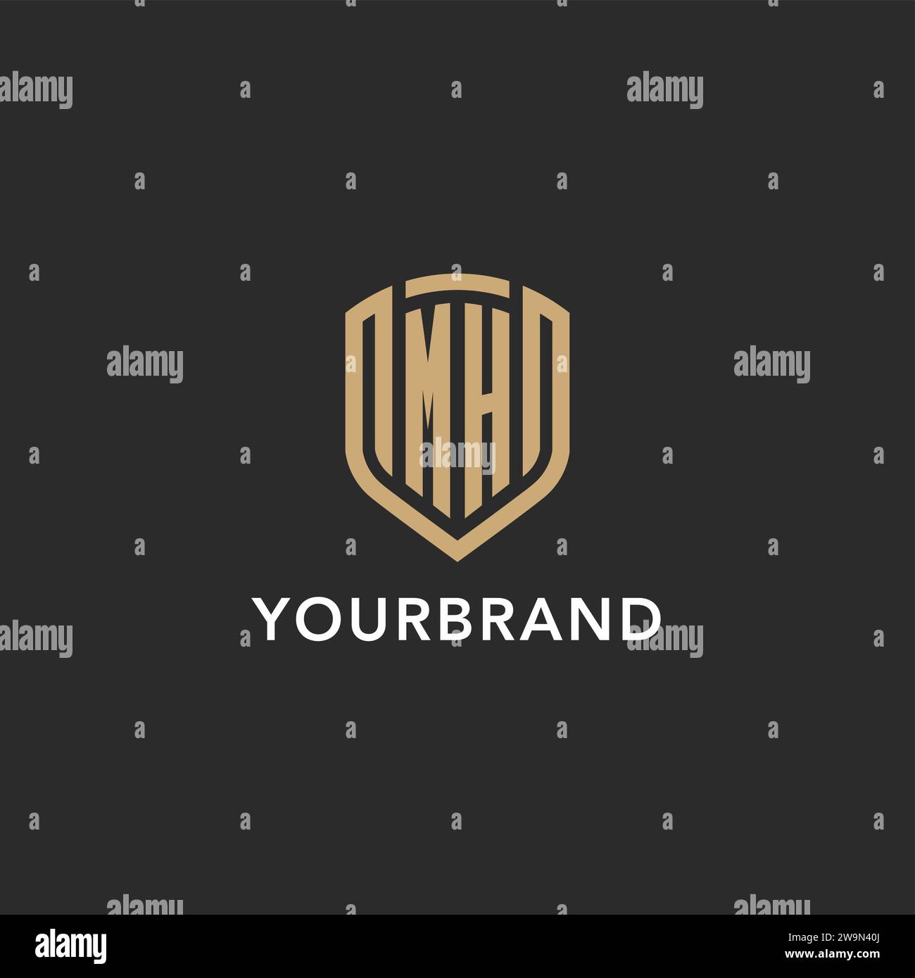 Luxury MH logo monogram shield shape monoline style with gold color and ...