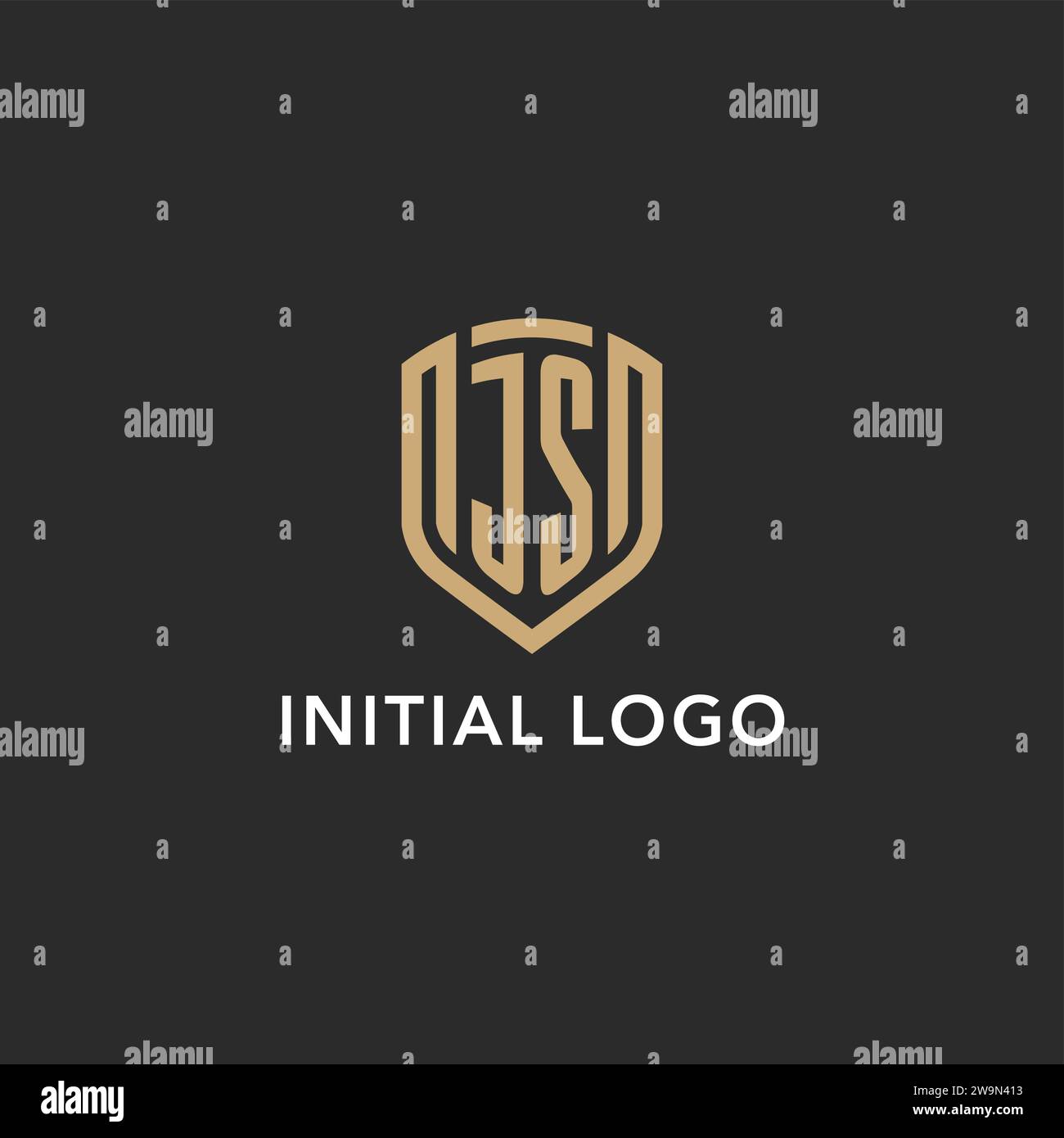 Luxury JS logo monogram shield shape monoline style with gold color and ...