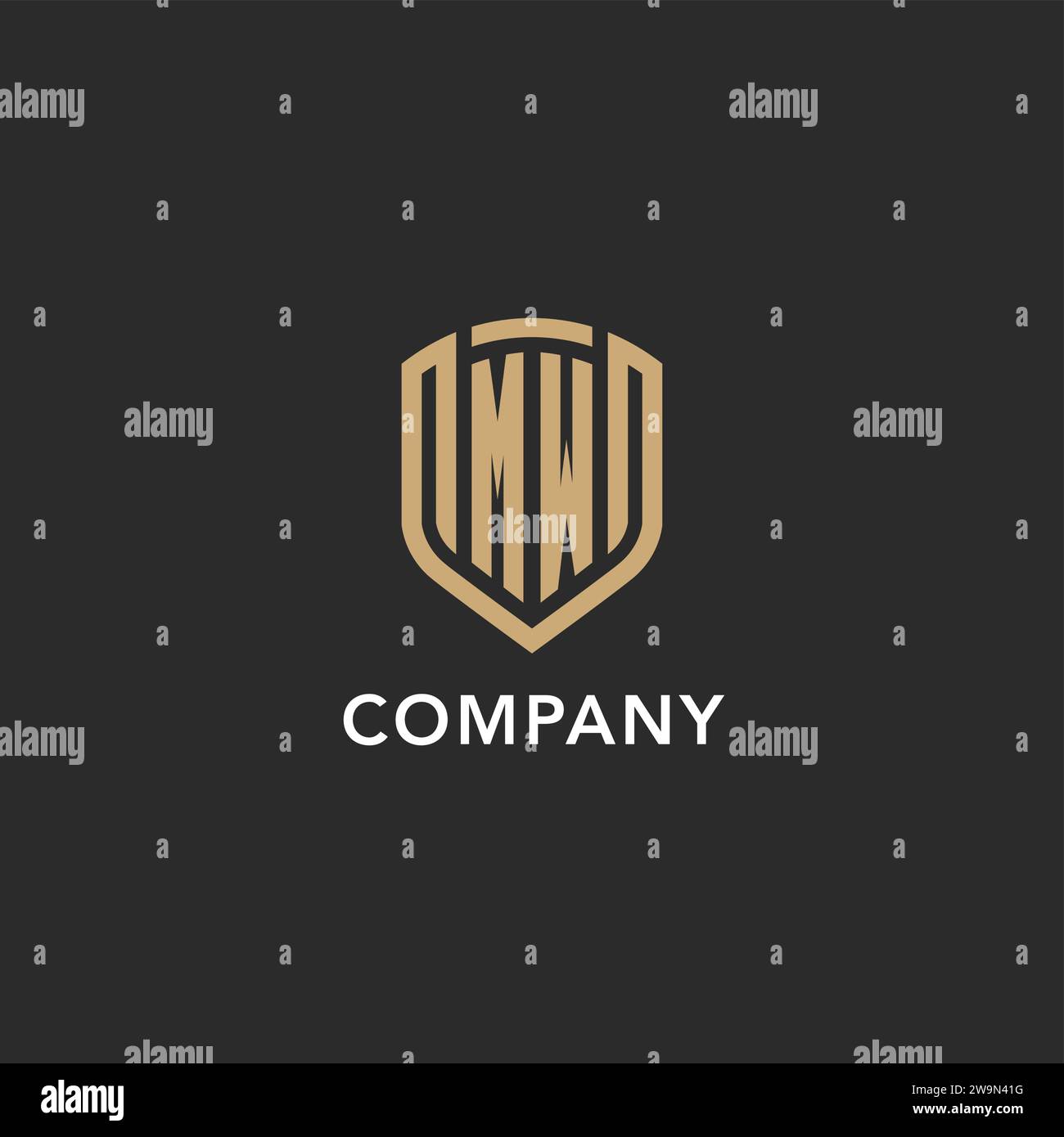 Luxury MW logo monogram shield shape monoline style with gold color and ...