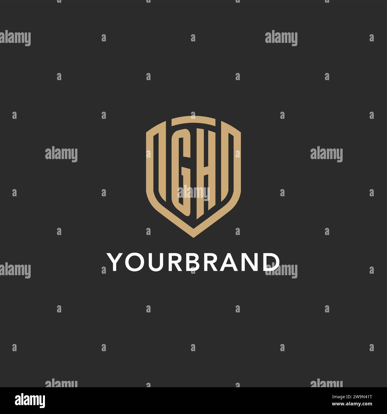 Luxury GH logo monogram shield shape monoline style with gold color and ...