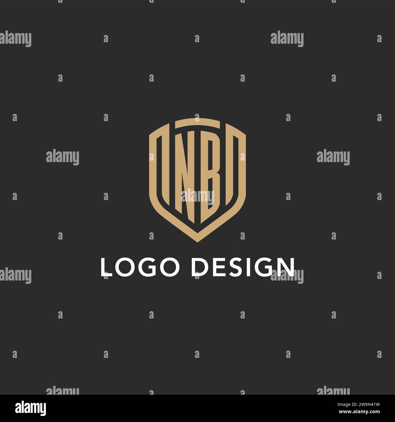 Luxury NB logo monogram shield shape monoline style with gold color and ...