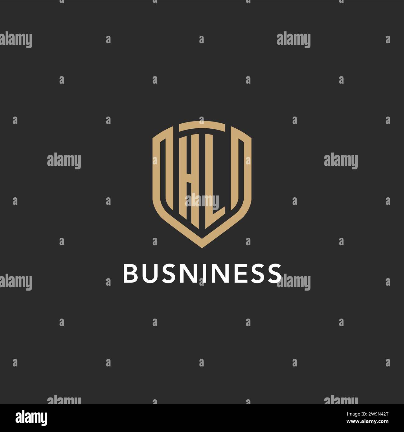 Luxury HL logo monogram shield shape monoline style with gold color and dark background vector ...